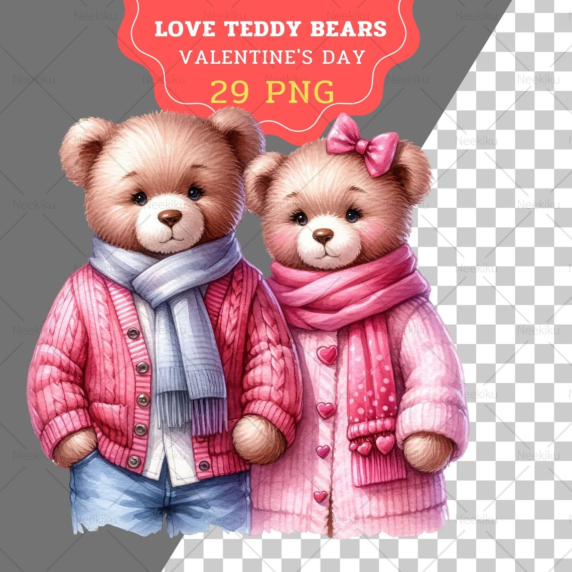 Pink Valentine Teddy Bear Couple Clipart, Nursery Clipart, Valentine ...