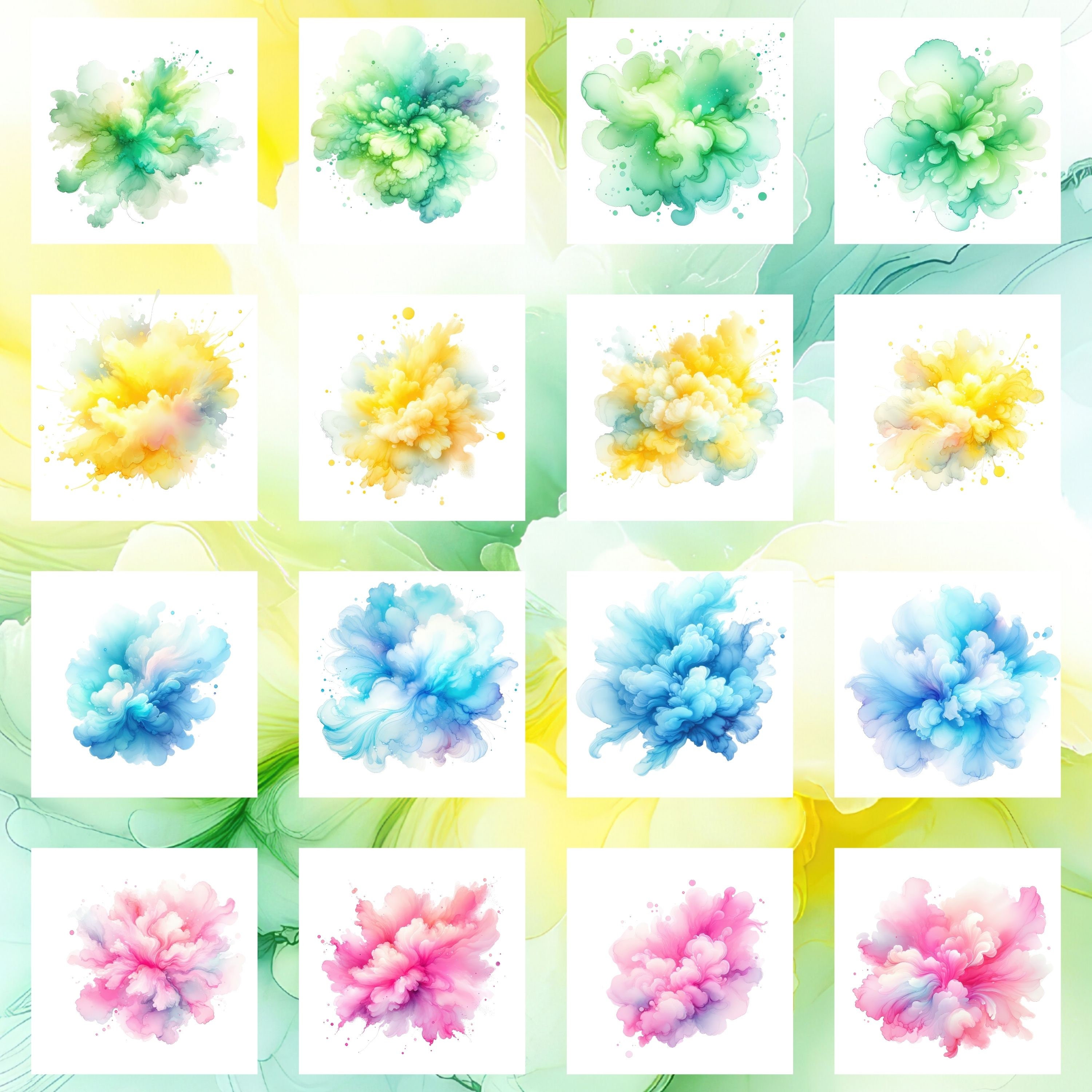 63 Pastel Watercolor Alcohol Ink Splash Clipart, Paint Splatter PNG ...