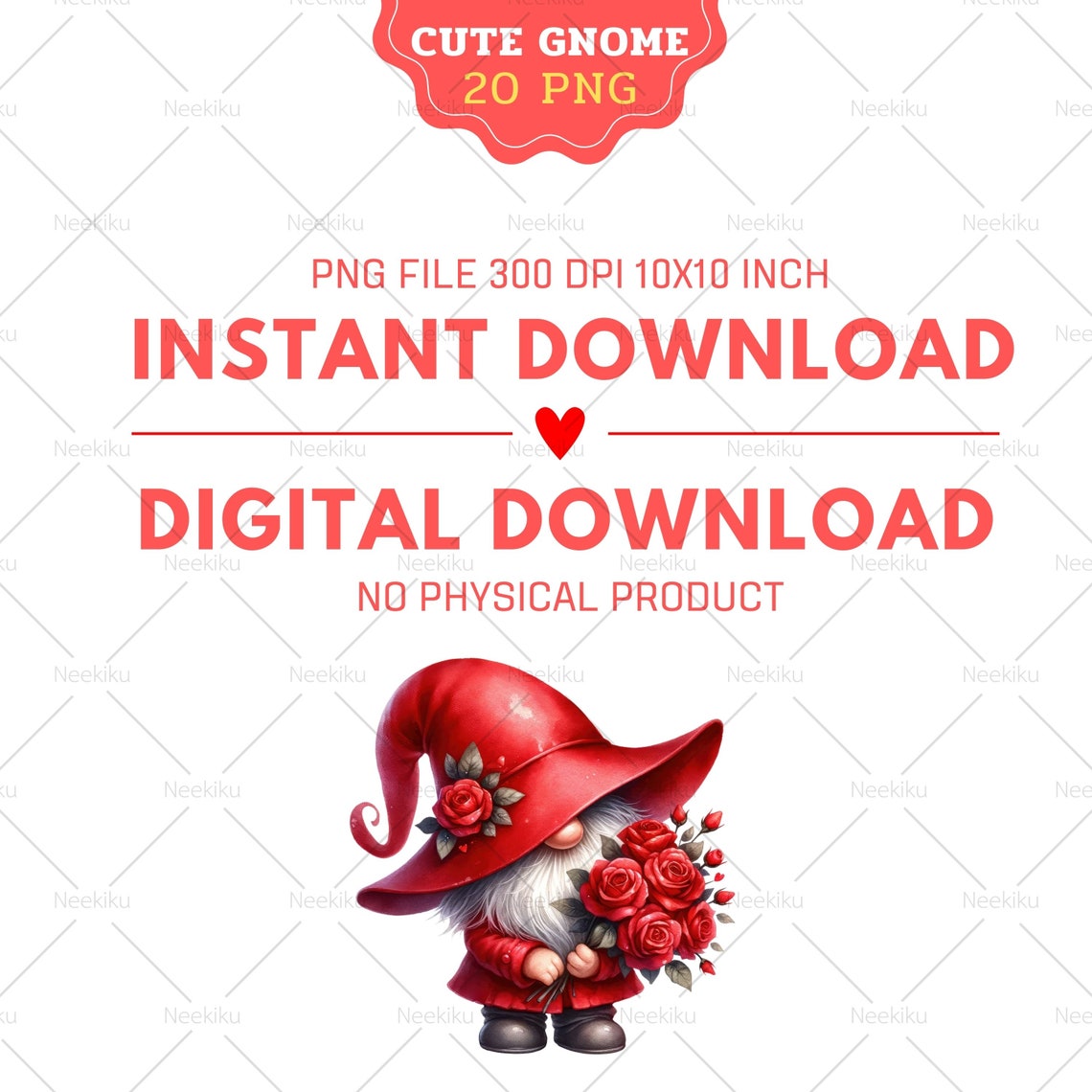 Valentine Gnome Watercolor Clipart, Cute Gnome Clipart, Red Gnome ...