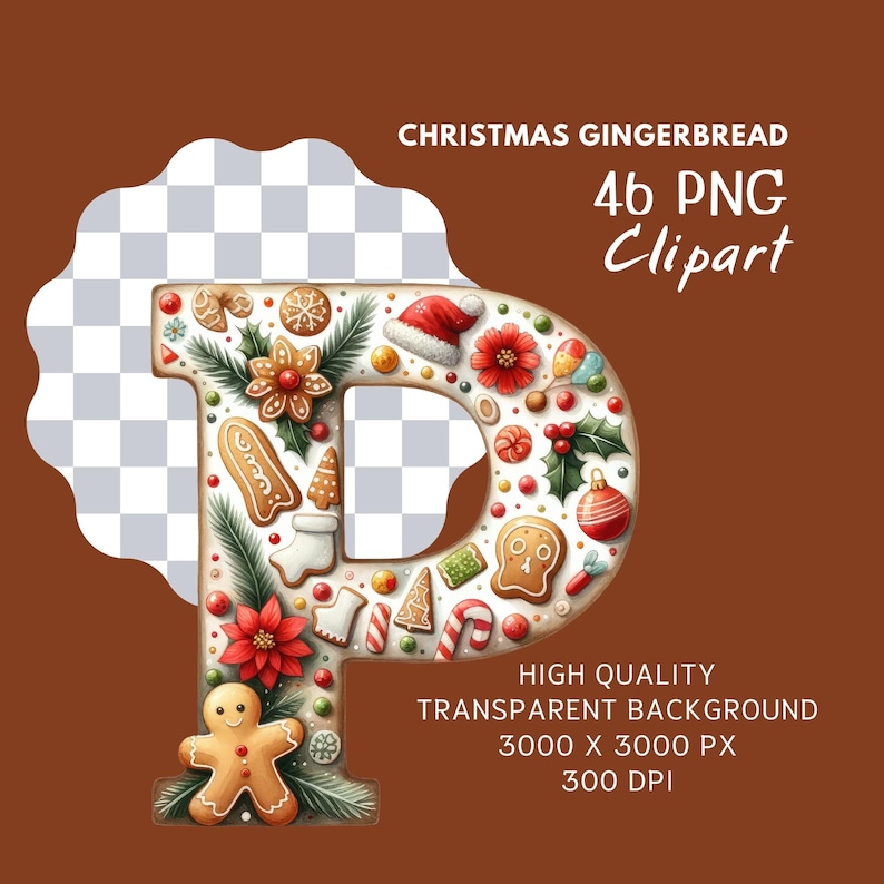 Watercolor Gingerbread Cookie Alphabet Clipart, Christmas Graphics ...