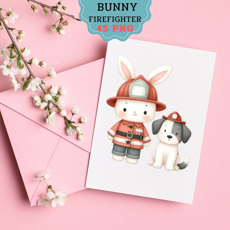 Brave Bunny Firefighter Clipart, Firefighter Collection, Heroic Bunny ...