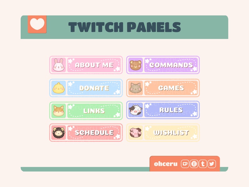 Chibi Animal Twitch Panel Set || 35 Panel Headings in 8 Different ...