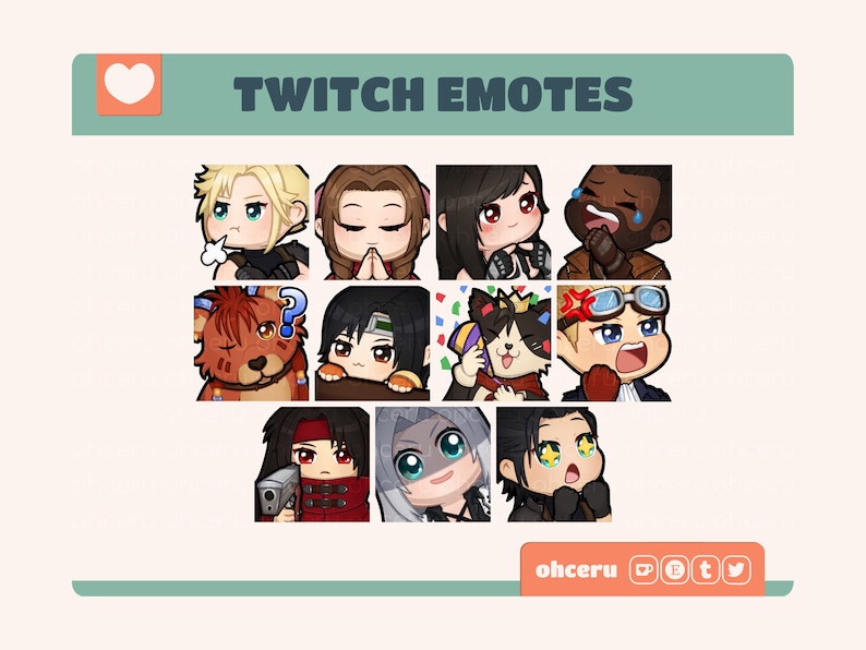 FFVII Remake / Rebirth Character Emote Set || 11 Emotes for Twitch ...