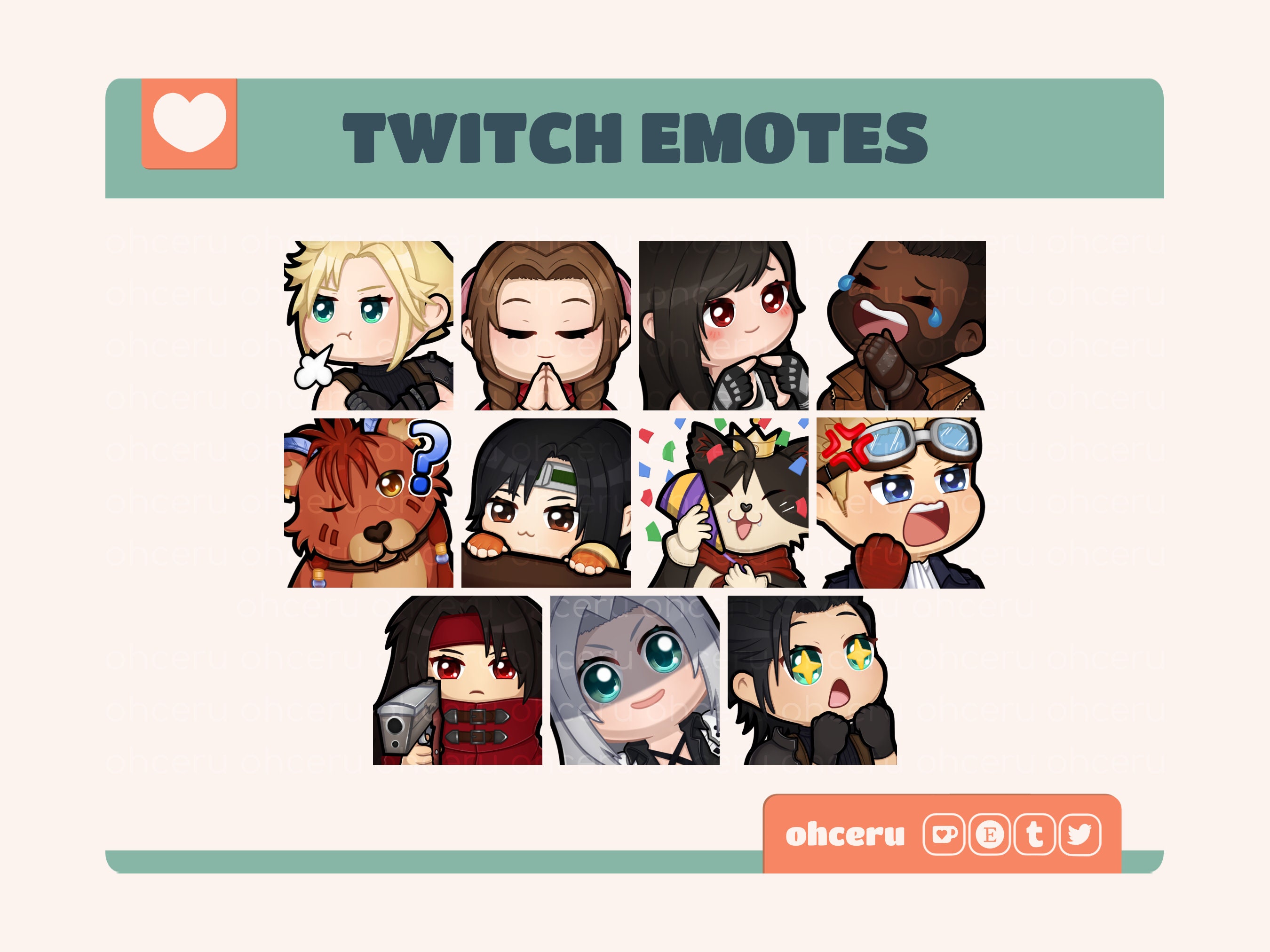 FFVII Remake / Rebirth Character Emote Set || 11 Emotes for Twitch ...