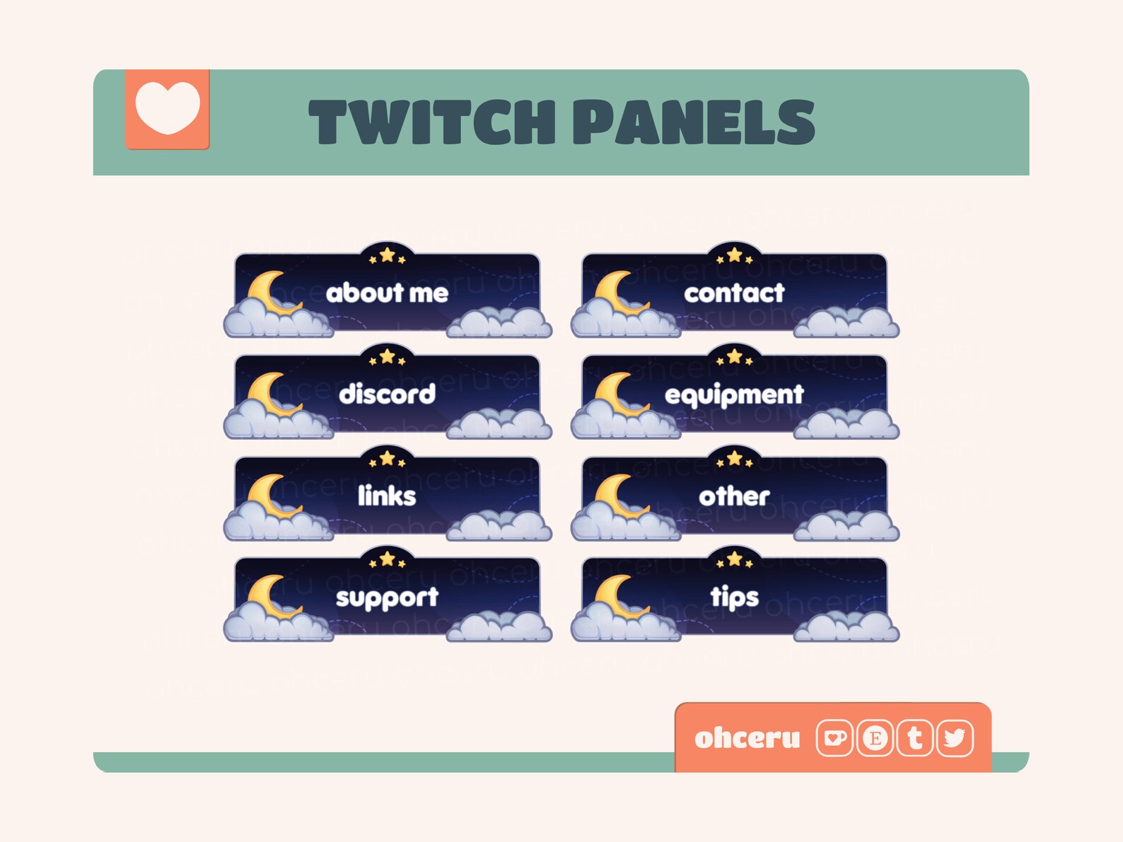 Midnight Panel Set || 38 Twitch Panels || Cute Stream Assets || Premade ...
