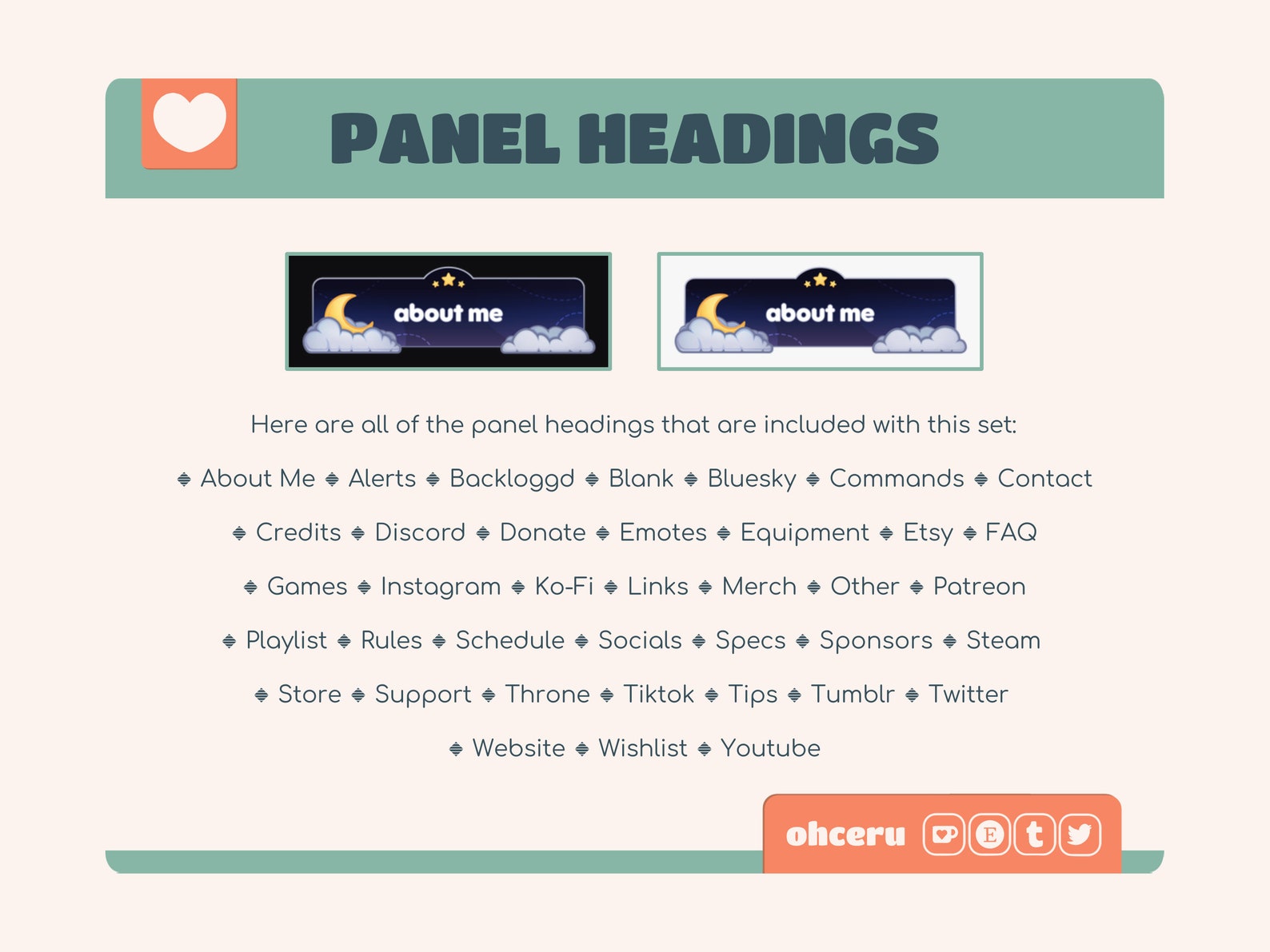 Midnight Panel Set || 38 Twitch Panels || Cute Stream Assets || Premade ...