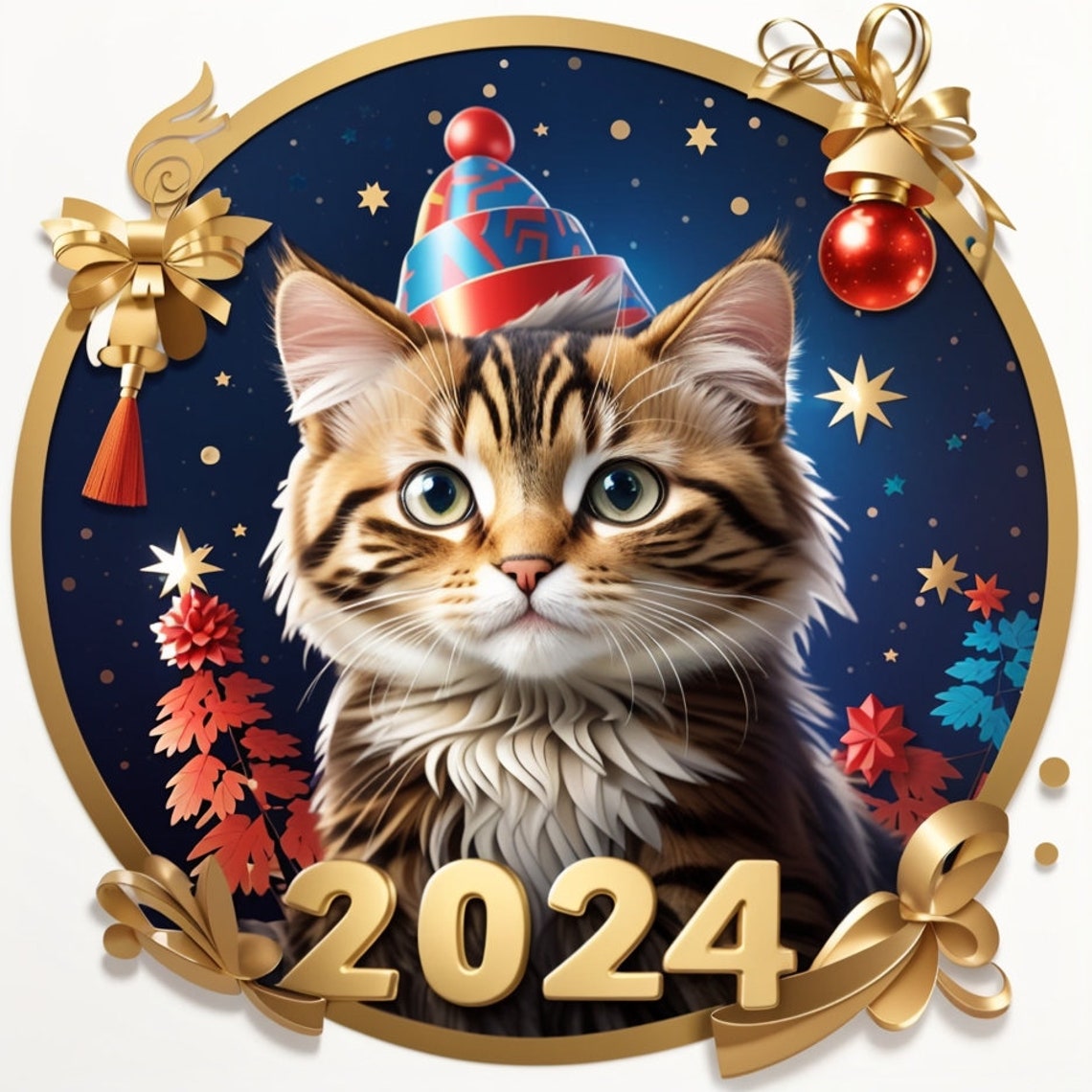 Stickers Cat Happy New Year 2024 - Etsy