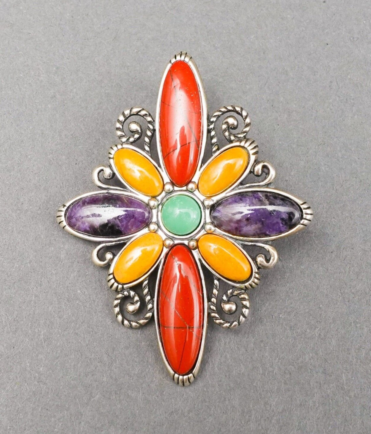 Carolyn Pollack Relios Sterling Silver Multi Stone Cross Pendant Brooch ...