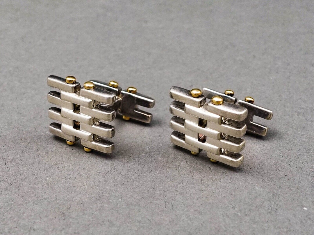 Tiffany & Co Gate Link Sterling Silver 18K Gold Cufflinks Cuff Links read - Etsy