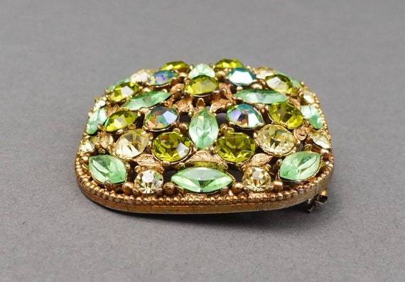 Regency Signed Vintage Green Glass Rhinestone Brooch … - Gem