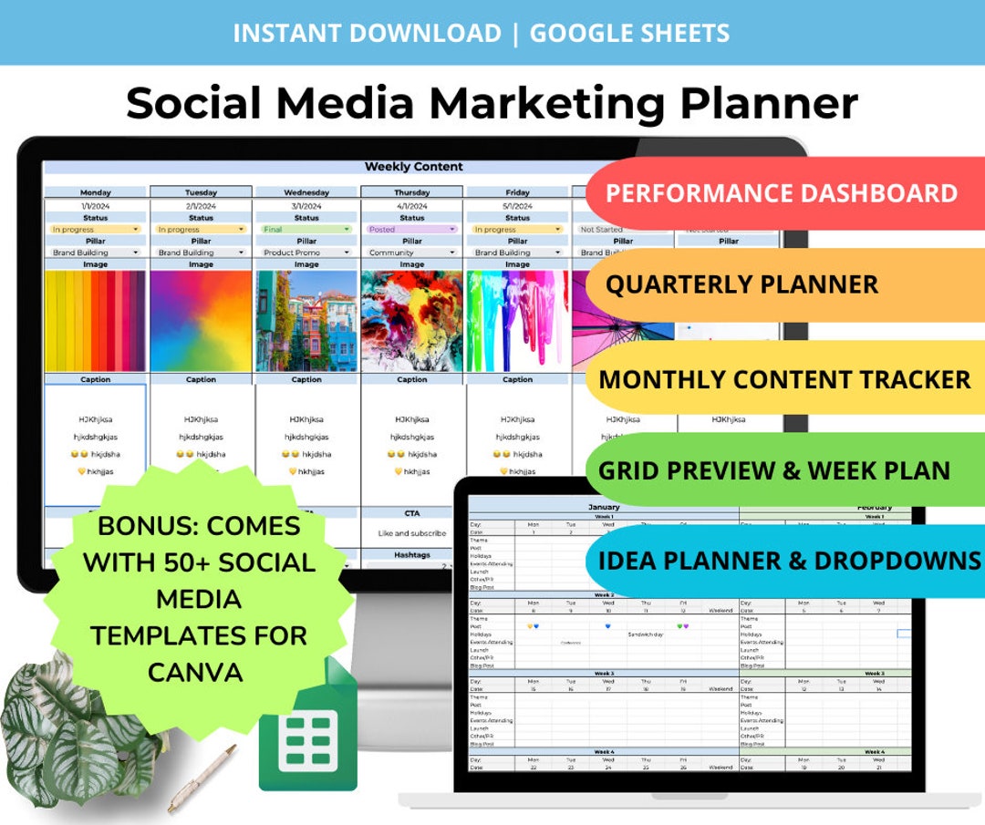 Content Planner Template & Social Media Calendar Google Sheets Small ...