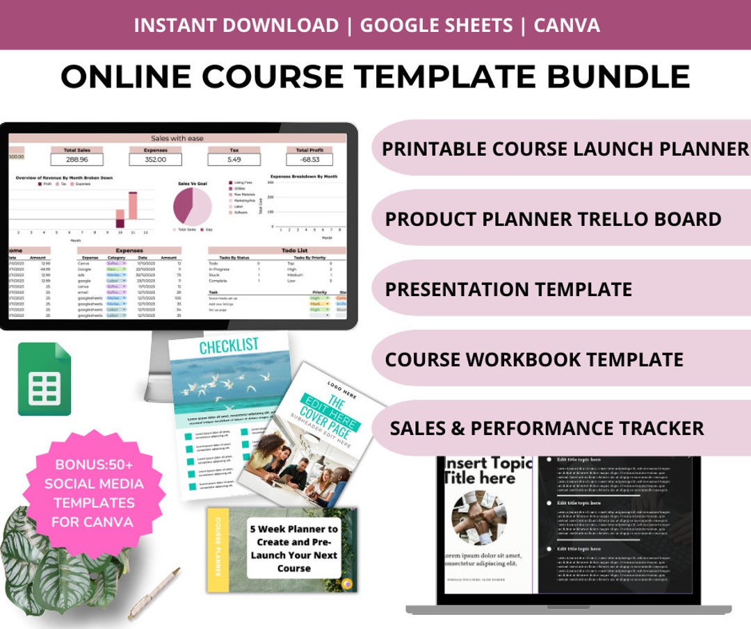 Online Course Template, Planner & Tracker Bundle Pink - Etsy