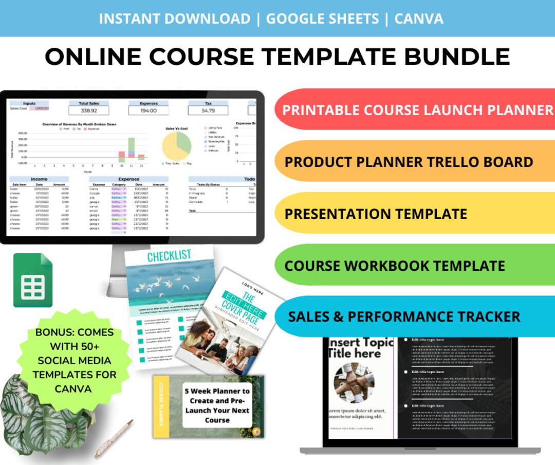 Online Course Template, Planner & Tracker Bundle Rainbow - Etsy