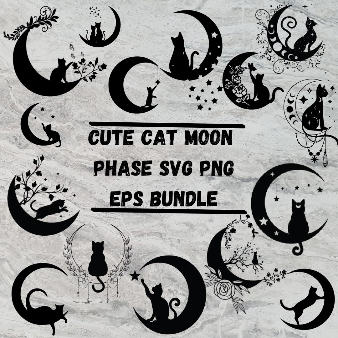 Cat and Moon SVG, Celestial Svg, Cat Svg, Black Cat Clipart, Moon ...