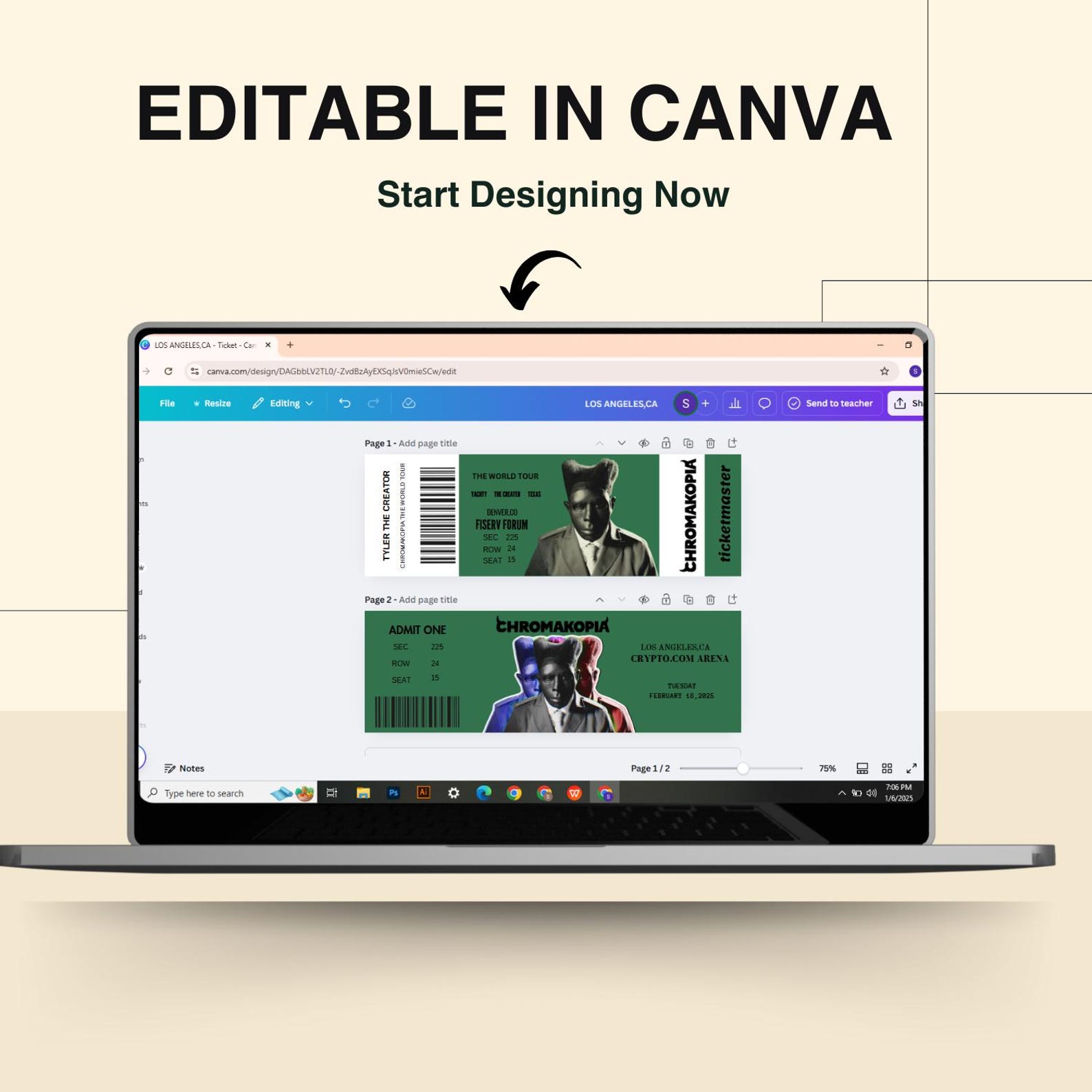 The Creator Chromakopia Tour Concert Ticket,editable Tyler the Creator ...