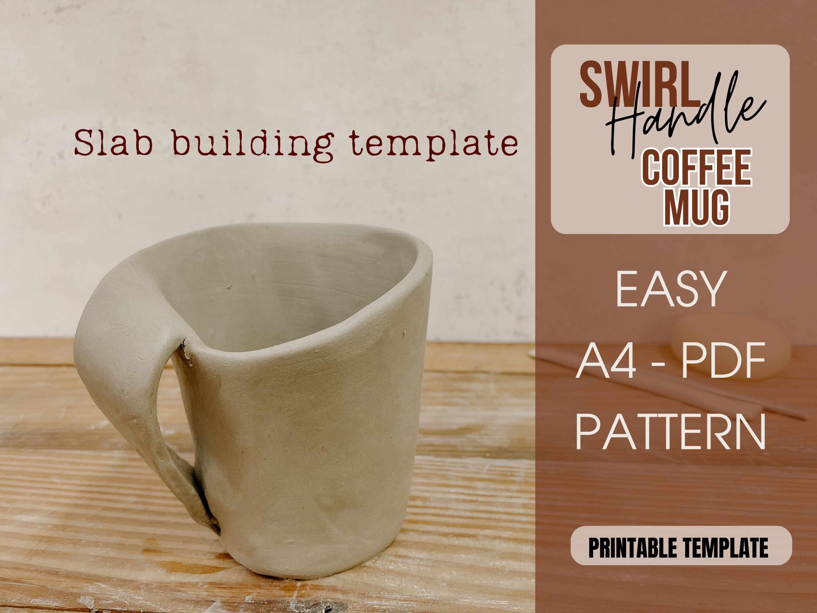 Pottery Template: Slab Building Swirl Handle Coffee Mug (PDF Pattern ...