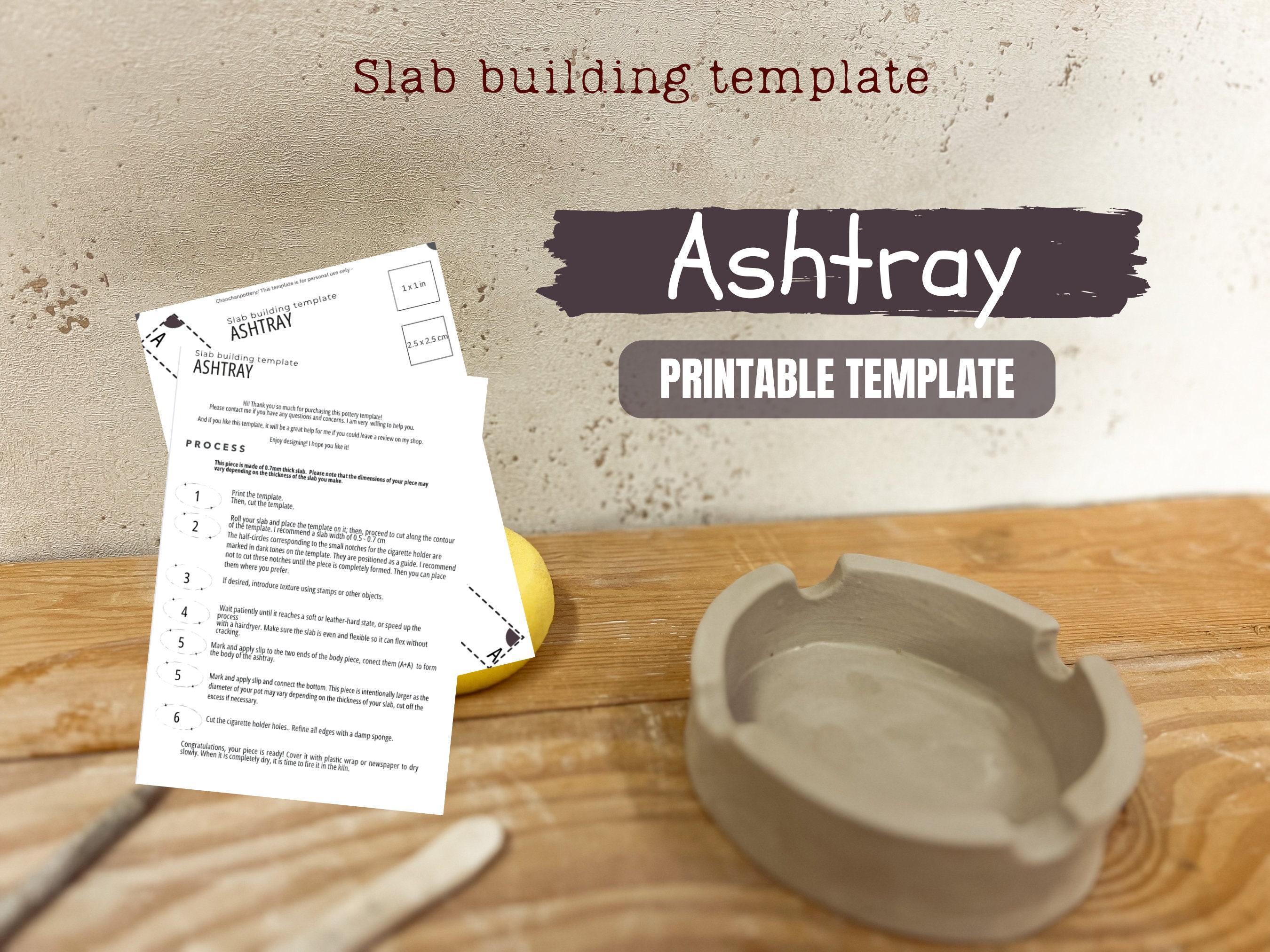 Ceramic Ashtray Pottery Template for Slab Building, Cigar Ashtray Slab ...