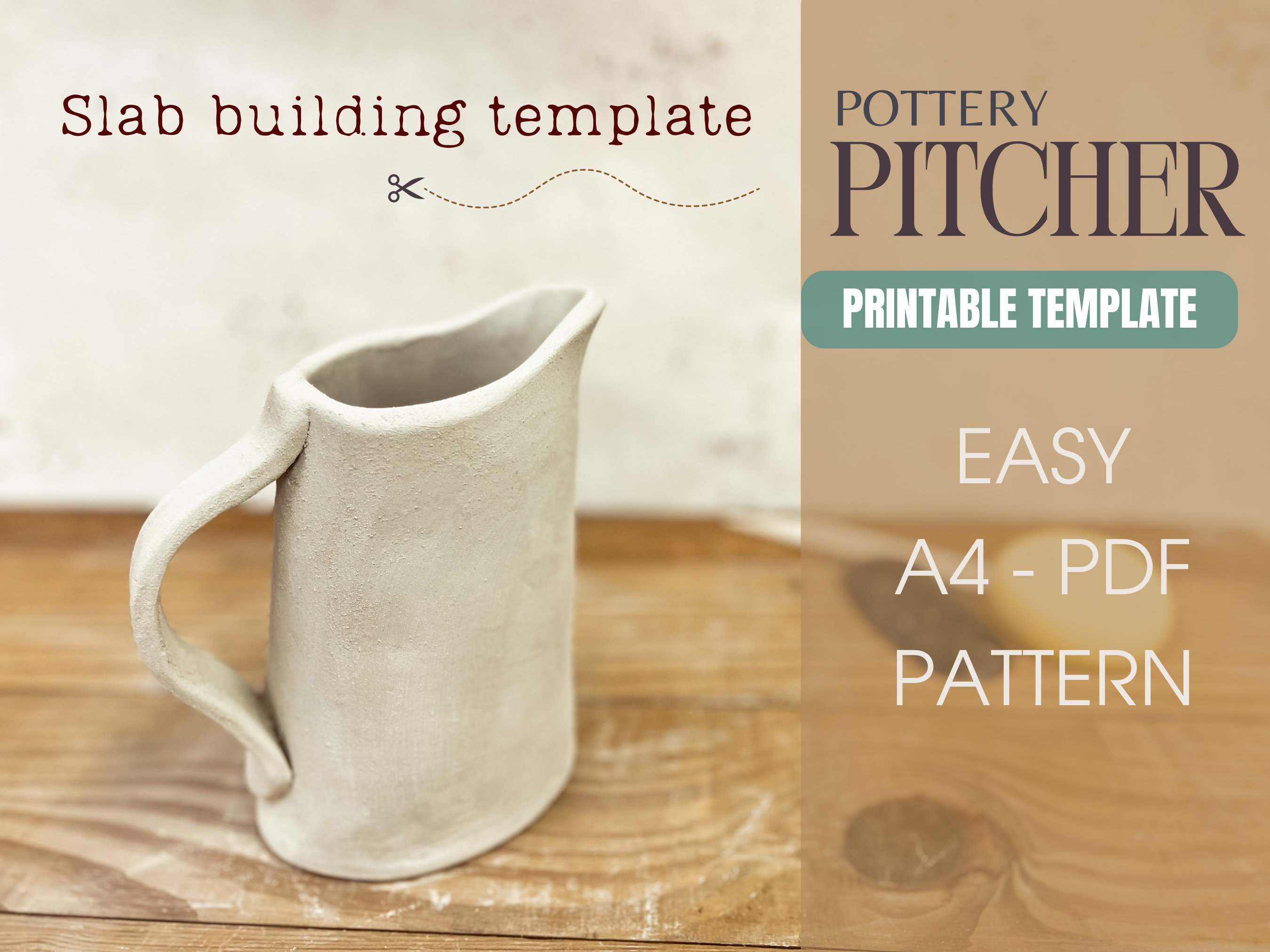 Pottery Pitcher Slab Building Template: DIY Ceramic Jug (PDF Pattern ...
