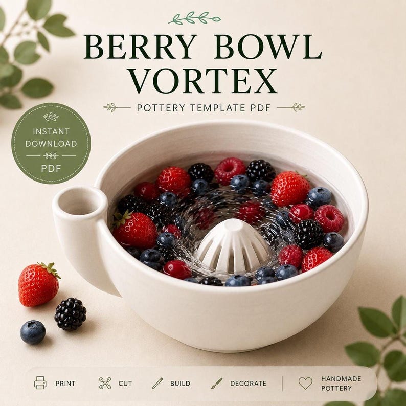 Vortex Berry Bowl Pottery Template, Vortex Fruit Washer Clay Slab ...