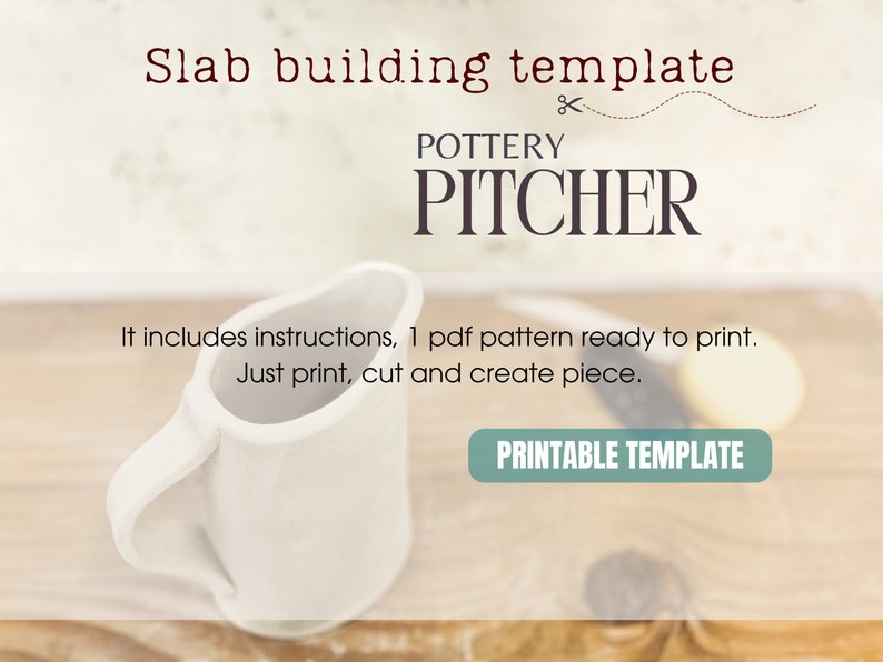 Pottery Pitcher Slab Building Template: DIY Ceramic Jug (PDF Pattern ...