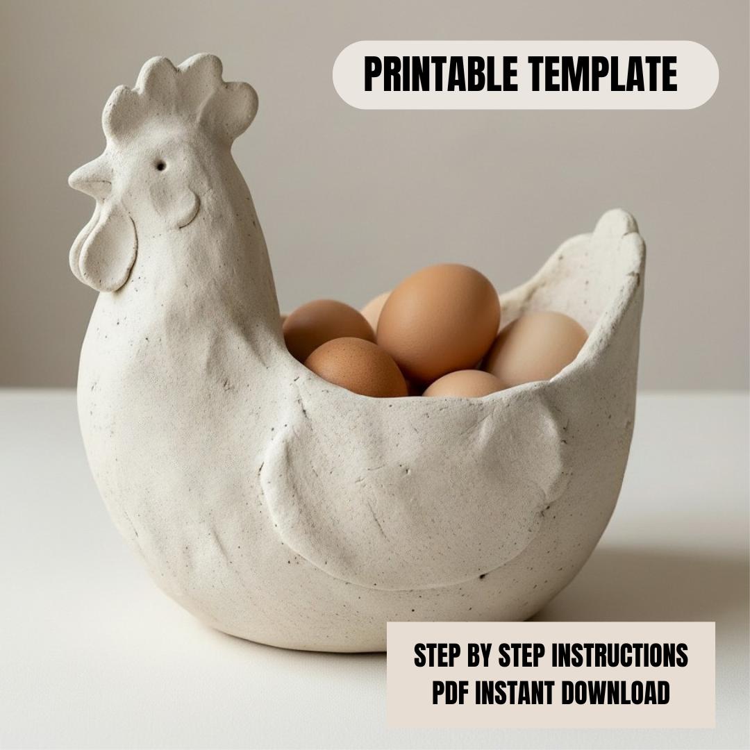 Easter Chicken Basket Pottery Template – Handbuilt Ceramic Hen ...