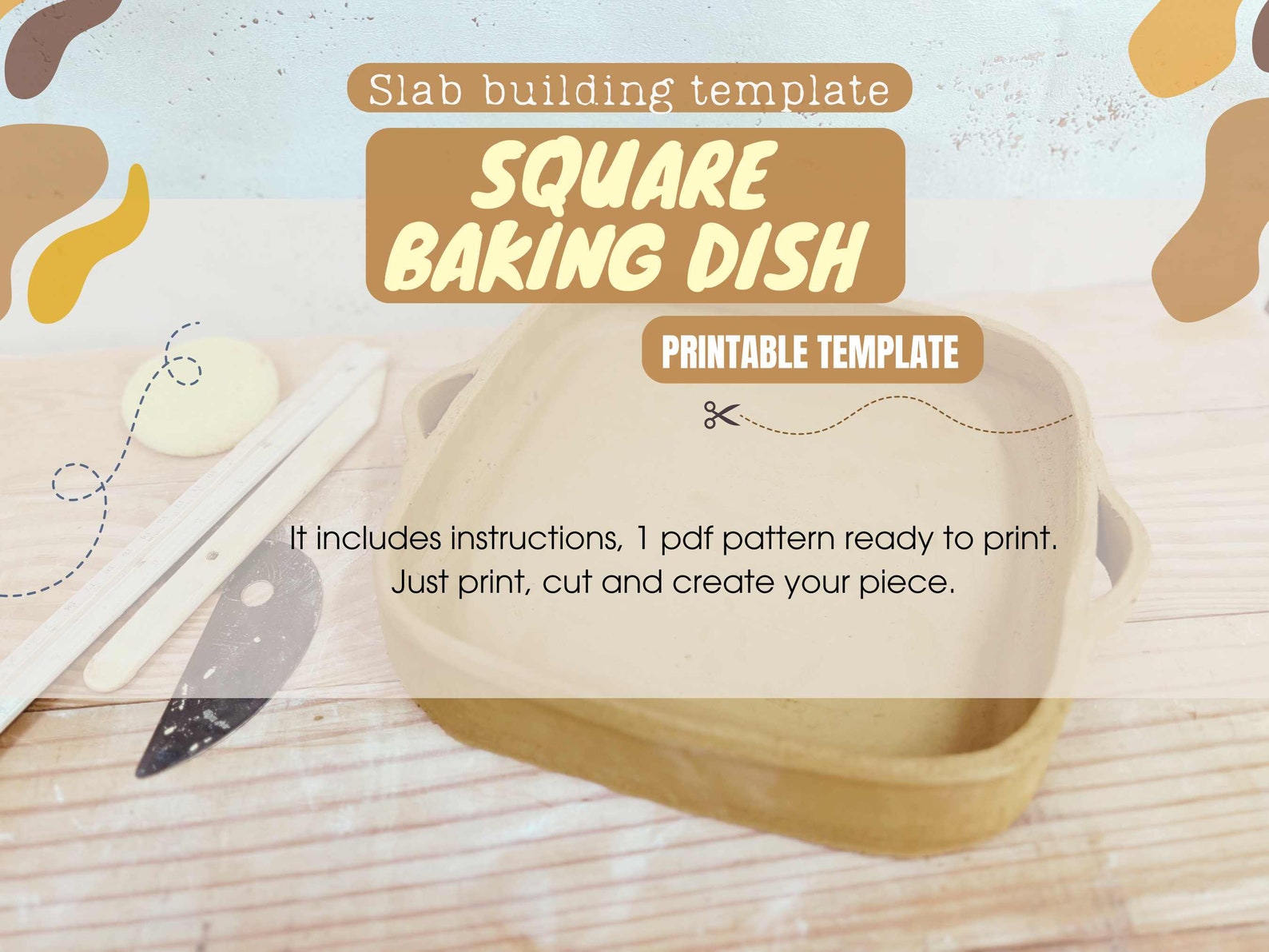 Square Baking Dish Pottery Template: Lasagna Pan Slab Building (PDF ...