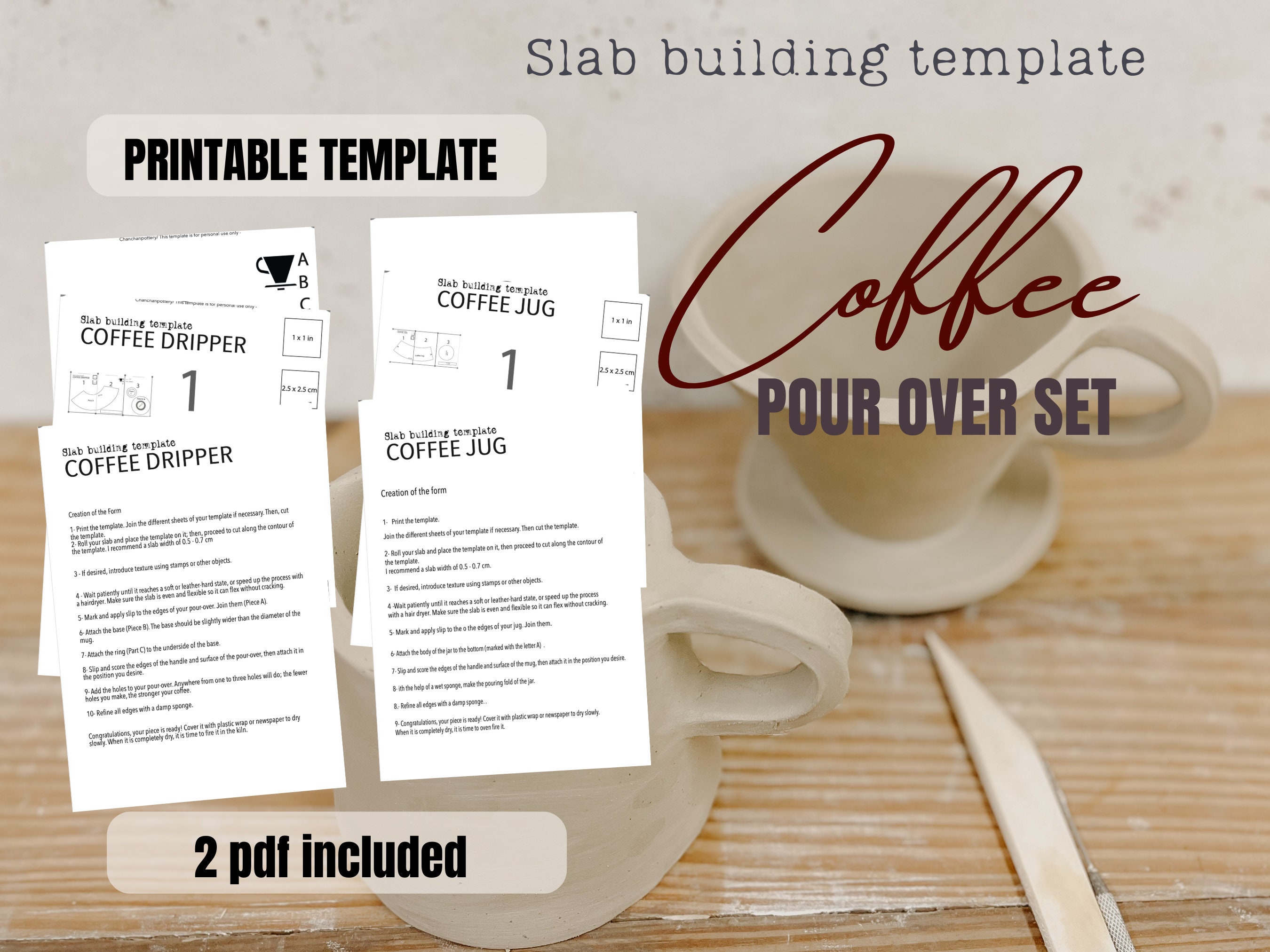 Pottery Pour Over Coffee Set Template: Slab Building Pattern (PDF ...