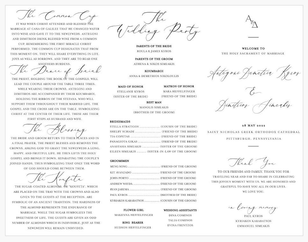 Greek Orthodox Wedding Program Template trifold - Etsy