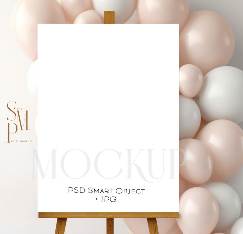 Balloon Welcome Sign Mock Up, Easel Sign Mock Up, Birthday Party Sign ...