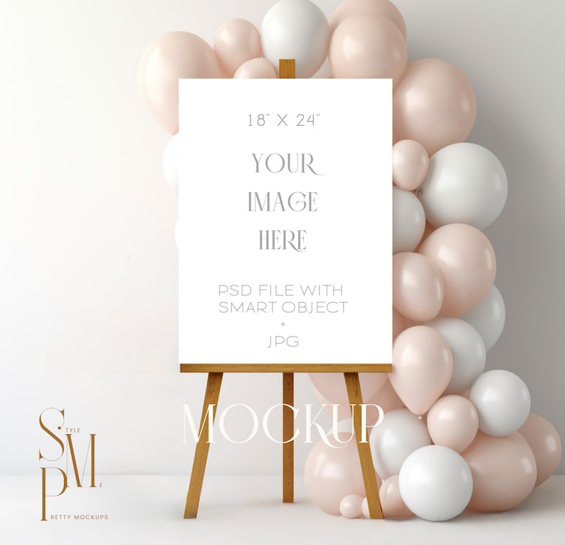 Balloon Welcome Sign Mockup: 18x24 Easel, PSD & JPG (digital Download ...