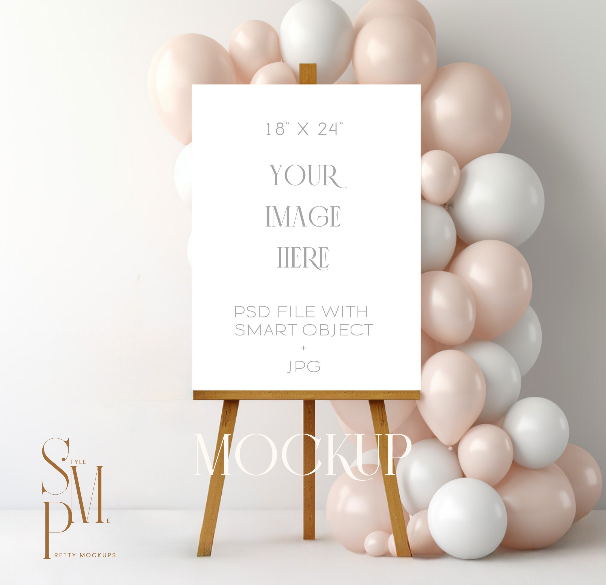 Balloon Welcome Sign Mock Up, Easel Sign Mock Up, Birthday Party Sign ...