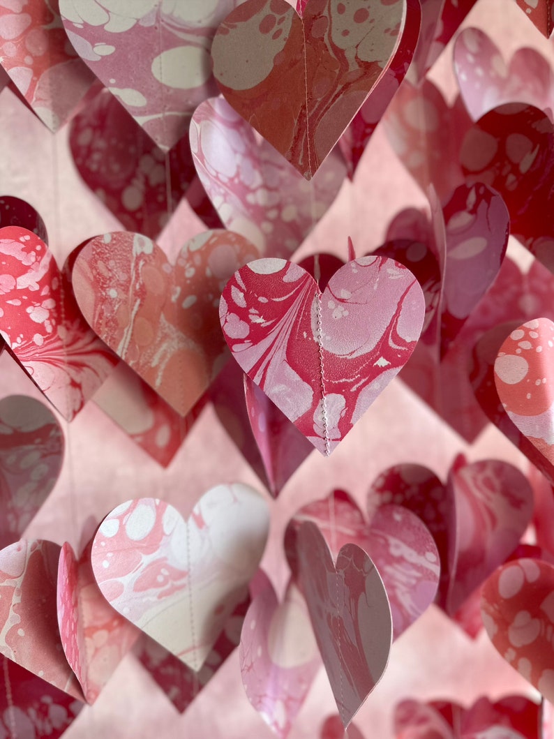 Large or Small Marbled Paper Heart Garland - Etsy