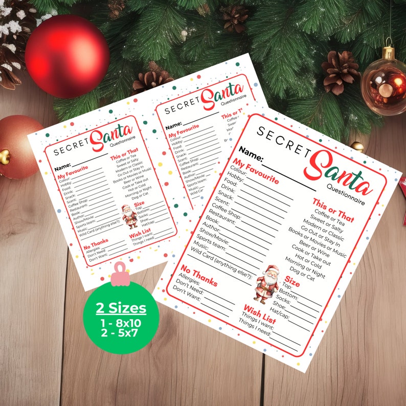 Secret Santa Survey,printable Secret Santa Gift Exchange Survey,work ...