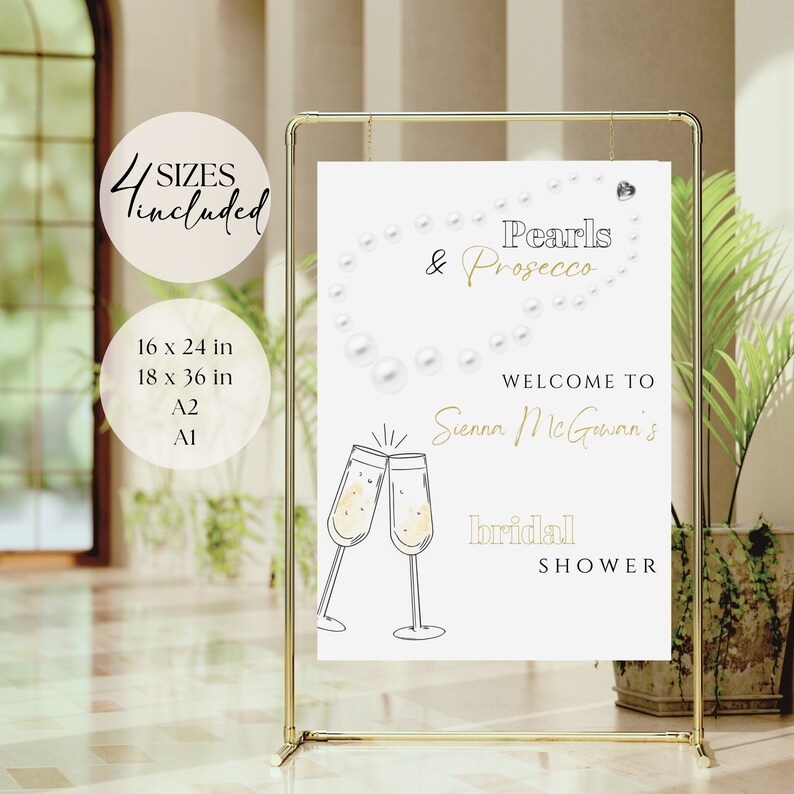 Pearls and Prosecco Bridal Shower Welcome Sign| Printable Minimalist ...