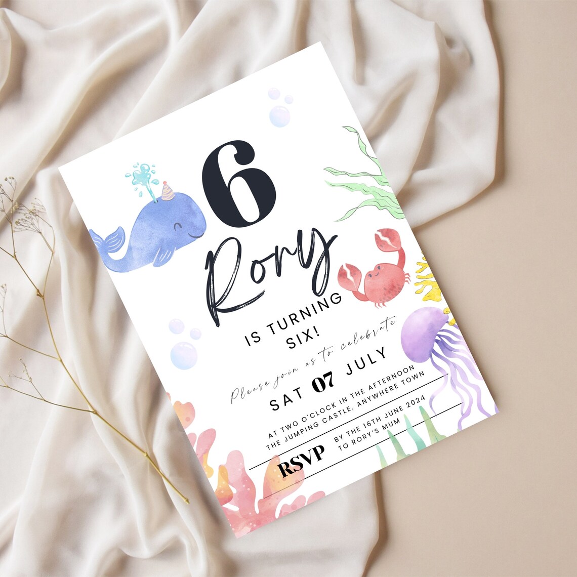 Editable Under the Sea Birthday Invitation Boy or Girl Invite Canva Sea ...