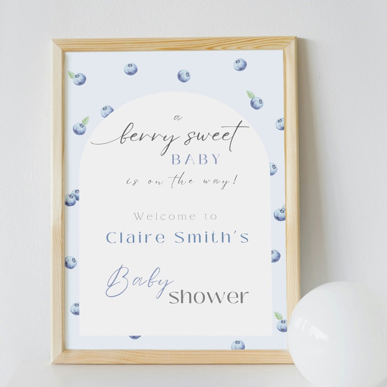 Blueberry Baby Shower Sign Berry Themed Baby Shower Welcome Poster ...
