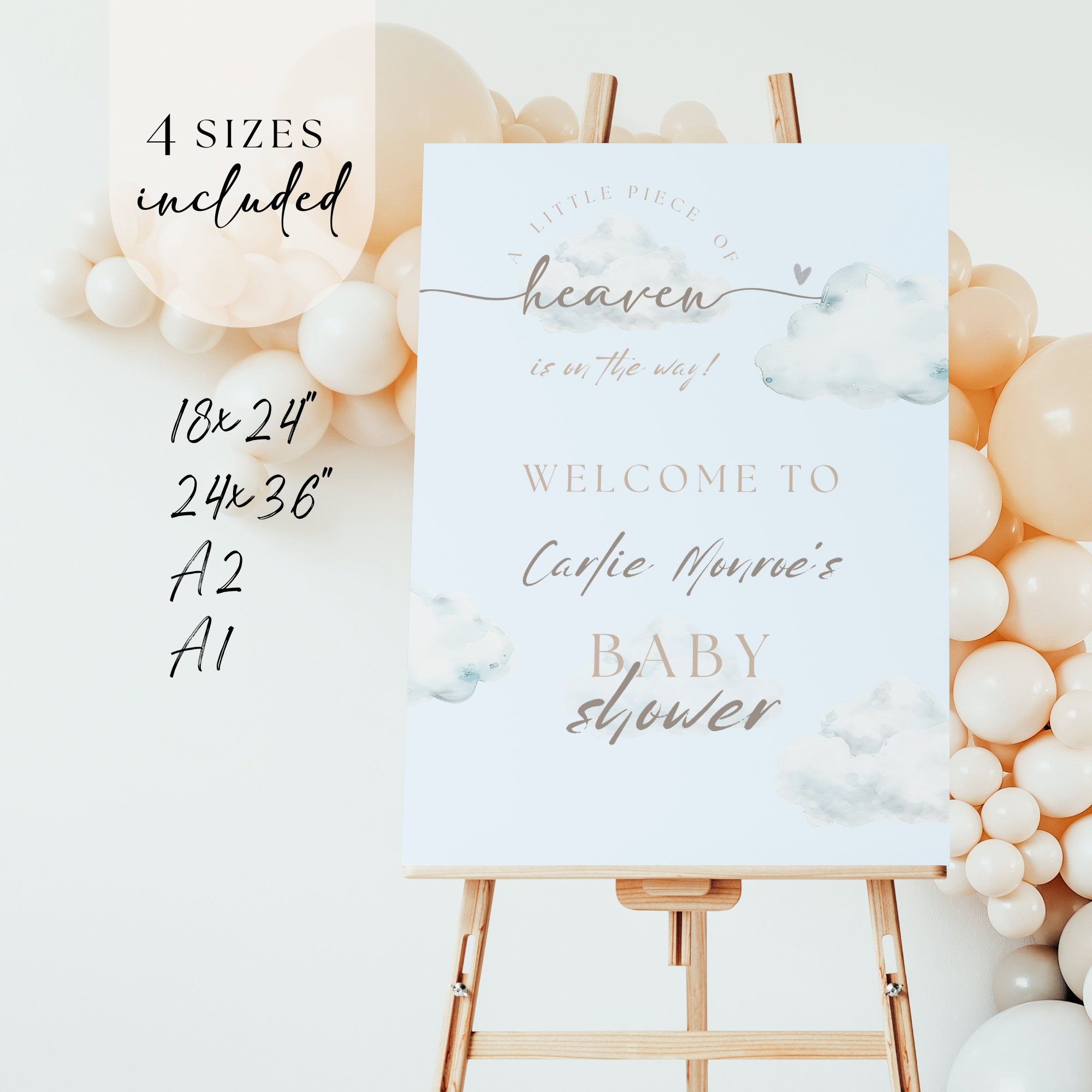 A Little Piece of Heaven Baby Shower Welcome Sign | Boho Gender Neutral ...