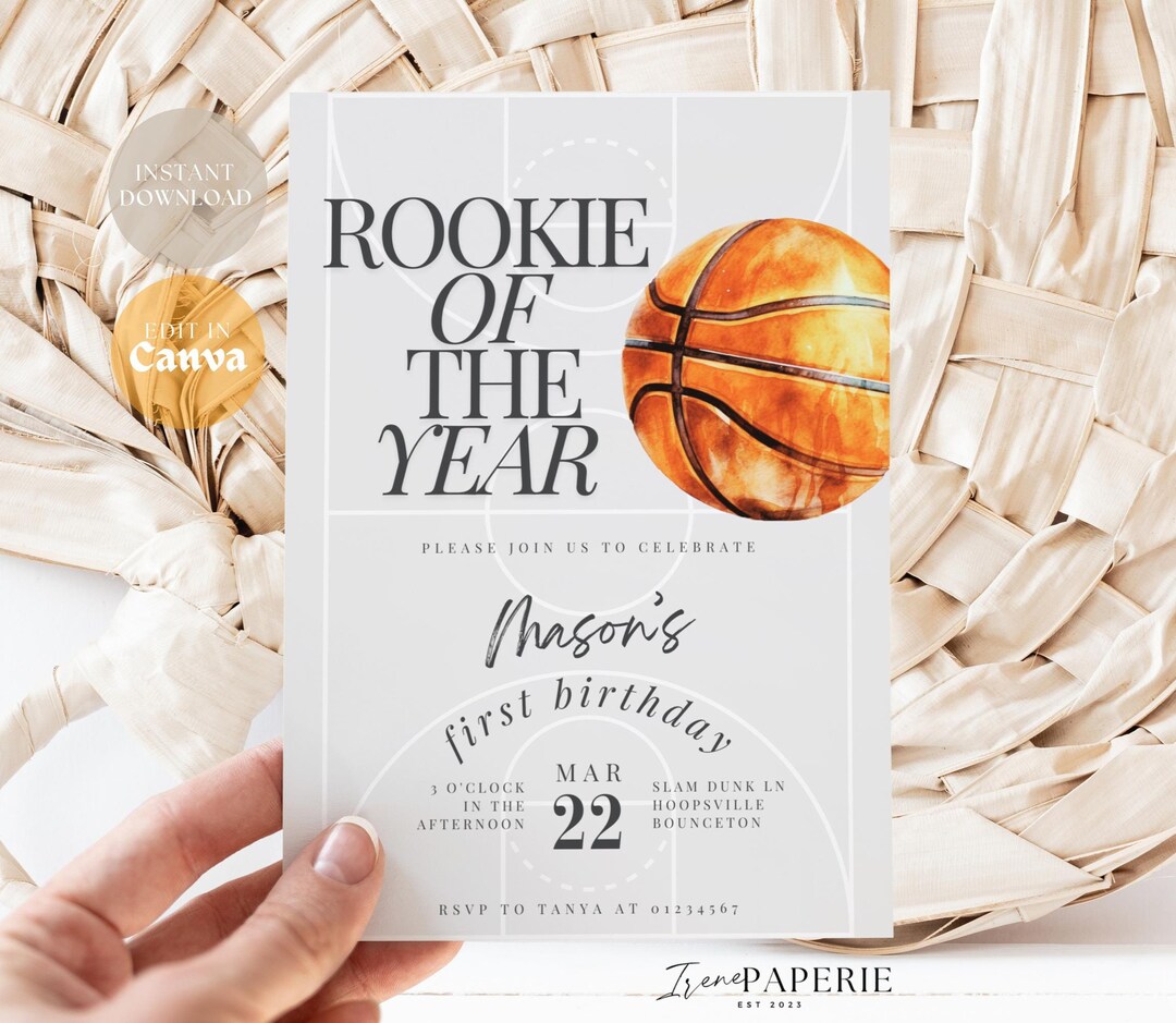 Basketball Rookie of the Year First Birthday Invitation Rookie Year ...