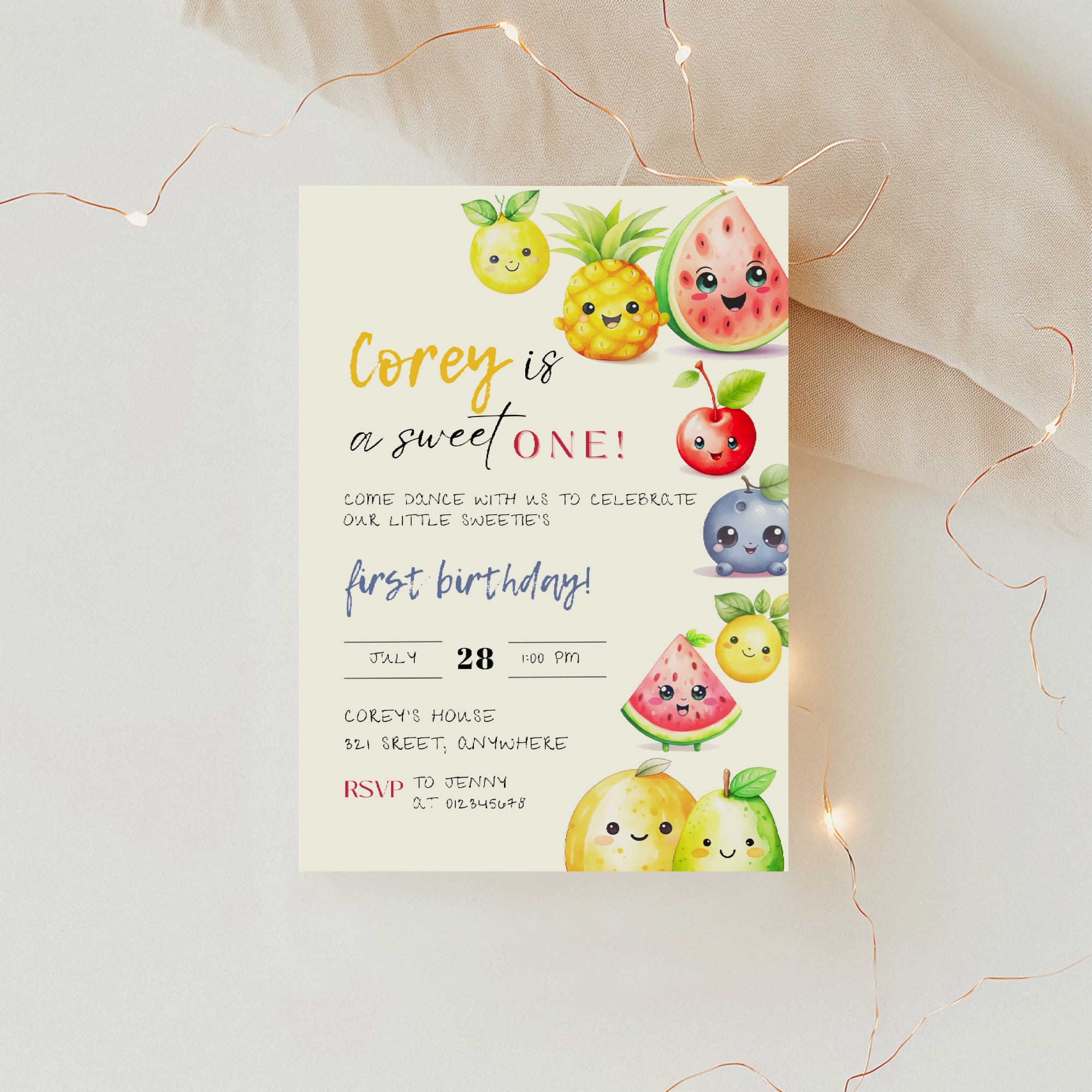 Dancing Fruit Birthday Invitation | Dancing Fruit Vegetables Party ...