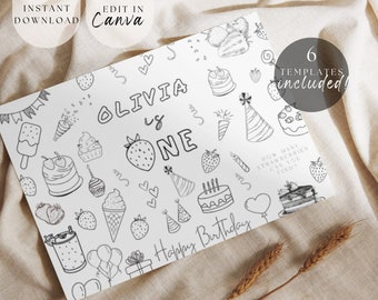 Strawberry Coloring Page Printable Berry First Sweet Birthday Placemat ...