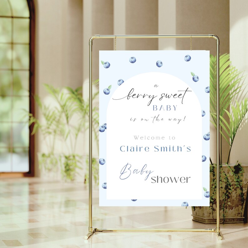 Blueberry Baby Shower Sign Berry Themed Baby Shower Welcome Poster ...