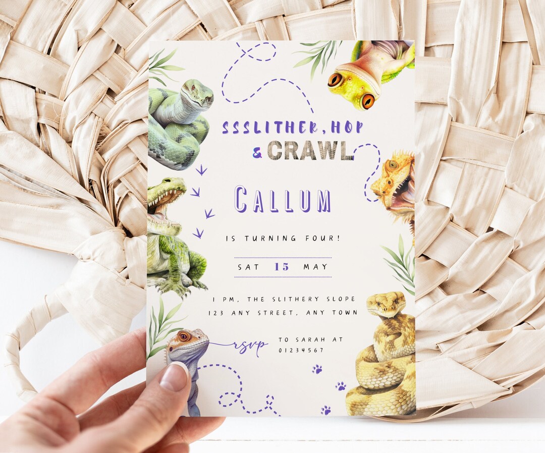 Reptile 4th Birthday Party Invitation Editable Reptile Invite | Reptile ...