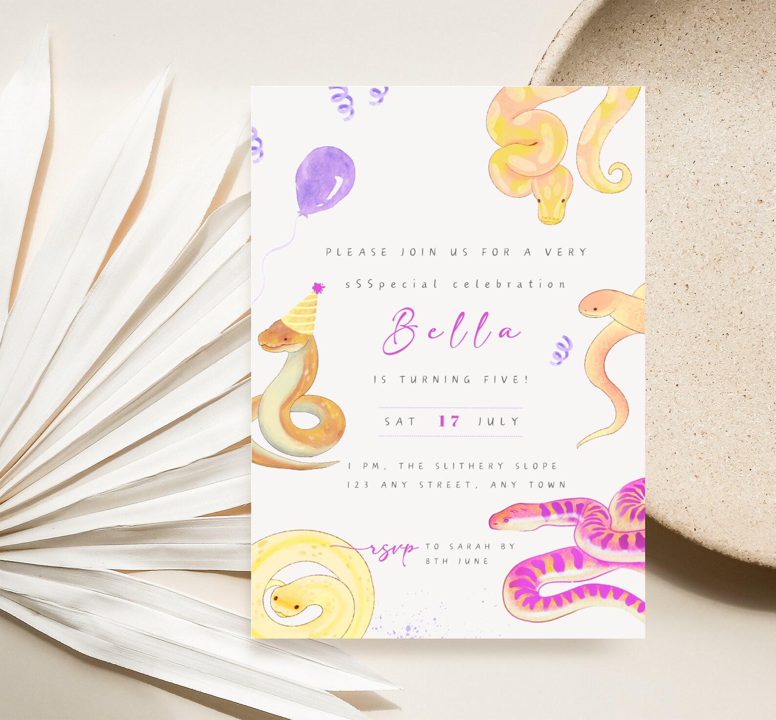 Reptile Birthday Party Invitation Girls Editable Reptile Invite ...
