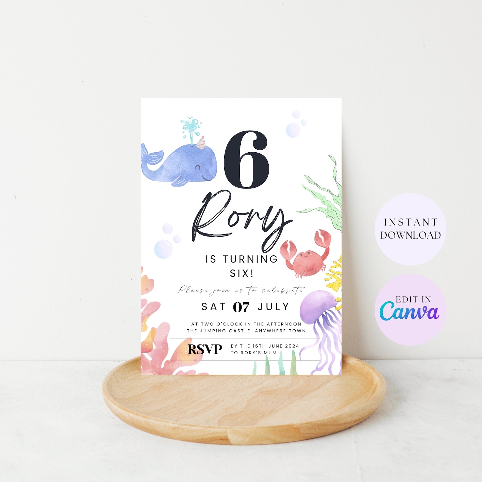 Editable Under the Sea Birthday Invitation Boy or Girl Invite Canva Sea ...