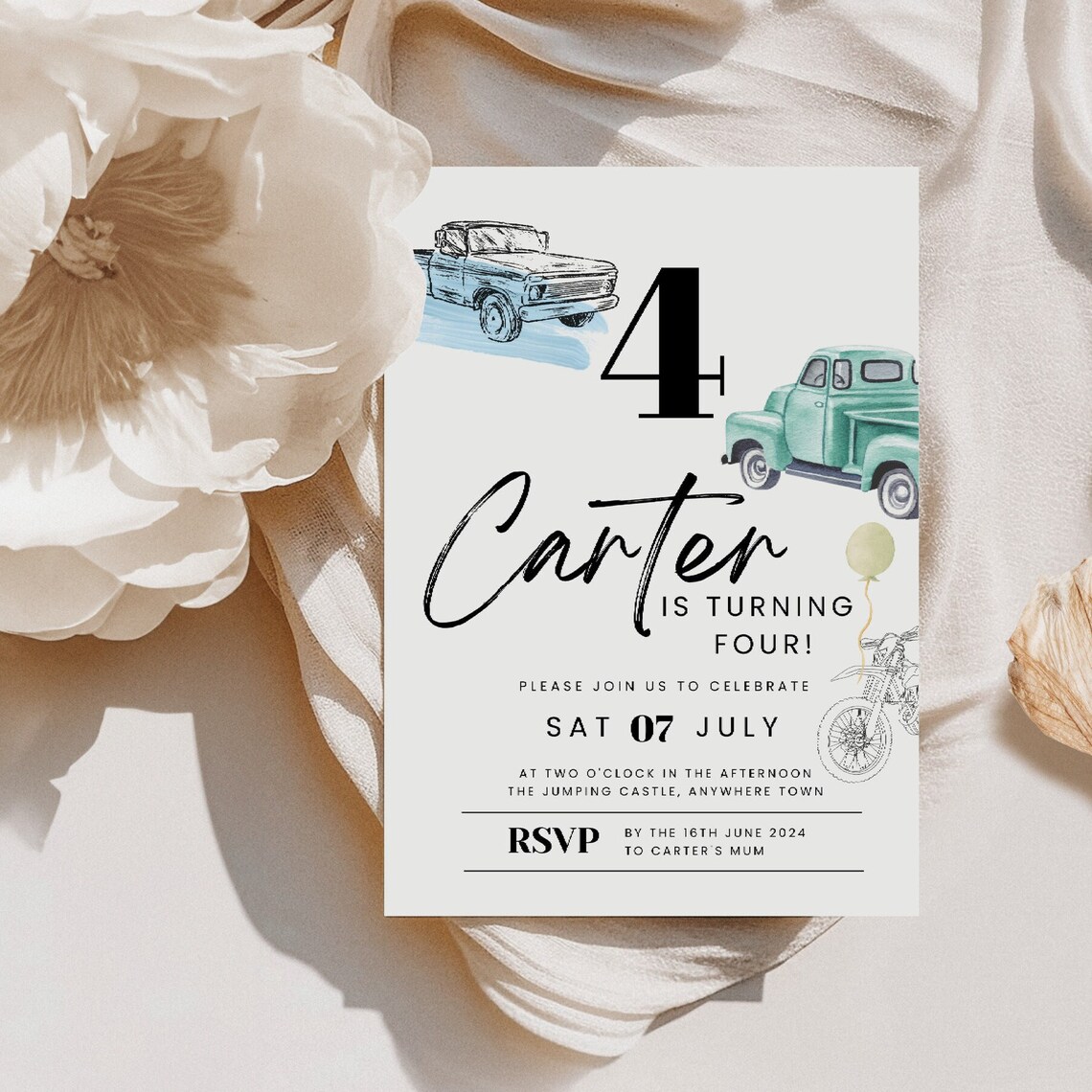 Cars Birthday Party Invitation Boy Classic Car Invite | Truck Party ...