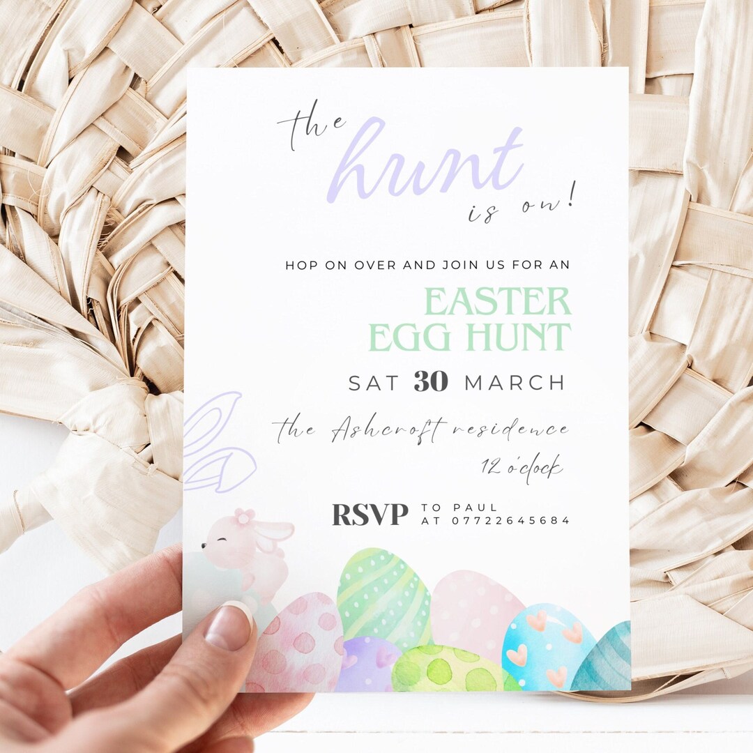 Editable Easter Egg Hunt and Brunch Invite | Pastel Easter Bunny Party ...