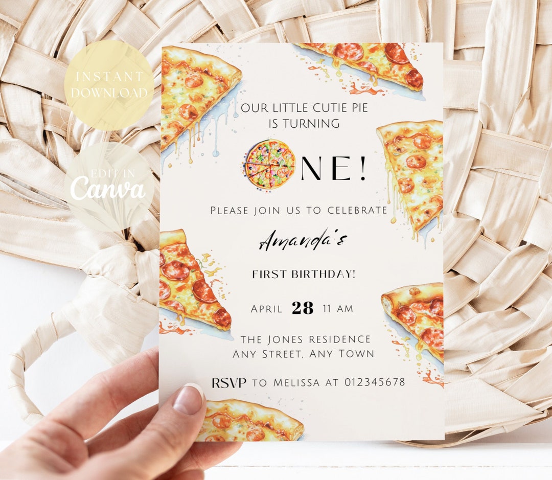 Pizza Party Birthday Editable Invitation Template | First Birthday ...