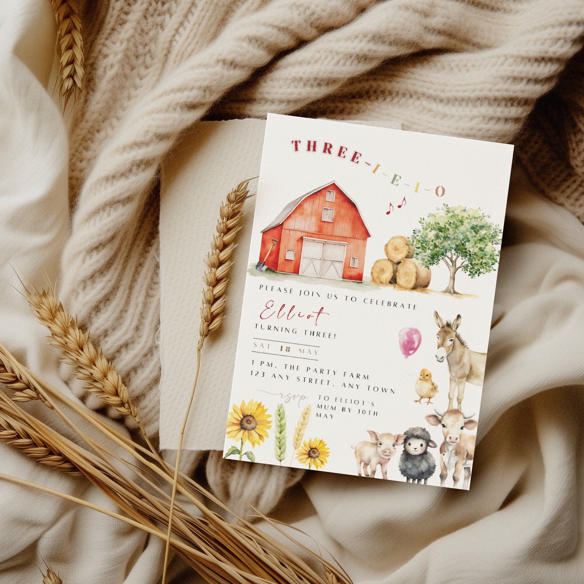 Barnyard Invitation Boy Third Birthday Party | 3rd Birthday Farm Animal ...
