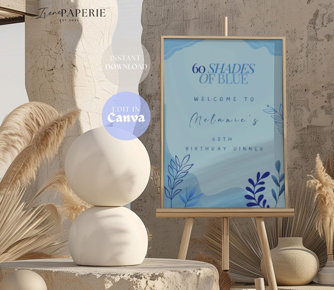60th Shades of Blue Birthday Welcome Sign Shades of Blue Any Age Invite ...