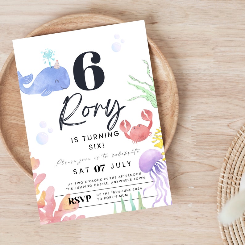 Editable Under the Sea Birthday Invitation Boy or Girl Invite Canva Sea ...